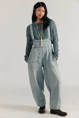 Free People We The Free Felix Denim Overalls - Bleach Indigo