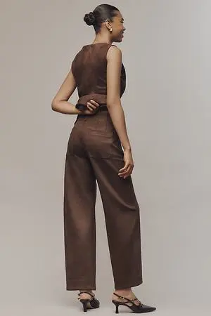Maeve Colette Faux-suede High-rise Wide-leg Cropped Pants - Bark