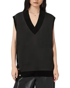 ALLSAINTS Bern Side Snap Top - Black
