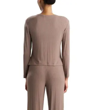 Natori Skye Rib Ease Long Sleeve Top - Dark Taupe