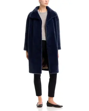 Herno Faux Fur Mid Length Coat - Navy