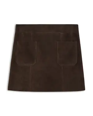 REISS Vida Suede Mini Skirt - Chocolate