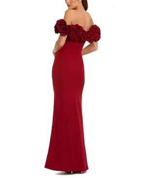 Mac Duggal Off-the-shoulder Gown With 3d Roses