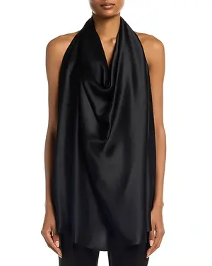 Wardrobe.NYC Silk Satin Halter Blouse - Black