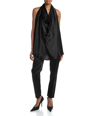 Wardrobe.NYC Silk Satin Halter Blouse - Black