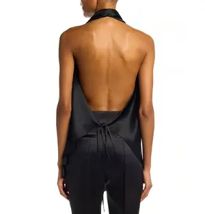 Wardrobe.NYC Silk Satin Halter Blouse - Black