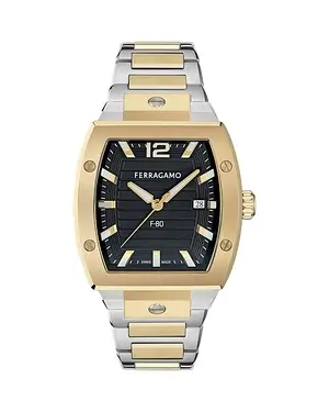 FERRAGAMO F-80 Tonneau Watch, 42 X 41.8mm Black/two Tone