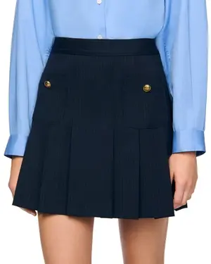 Sandro Pleated Mini Skirt - Navy Blue