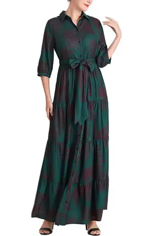 KIMI + KAI Button-front Maternity Nursing Maxi Shirtdress With Belt