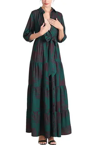 KIMI + KAI Button-front Maternity Nursing Maxi Shirtdress With Belt