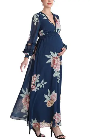KIMI + KAI Adell Maternity Maxi Chiffon Dress