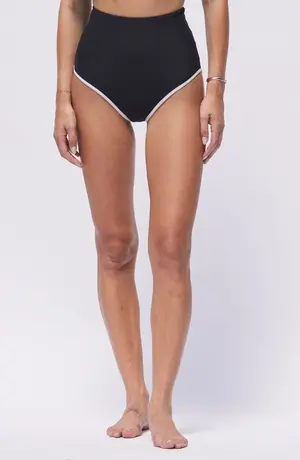 HERMOZA Mackenzie High Waisted Two-piece Swimsuit Bottom - Black/white