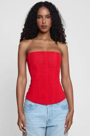 LEAU Muse Mesh Corset Top - Red