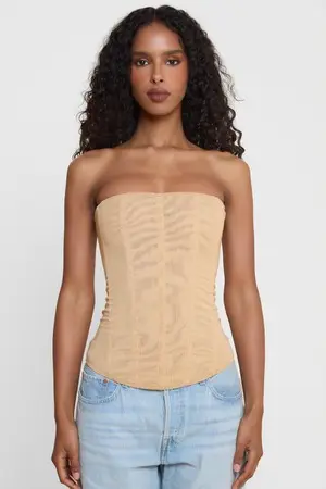 LEAU Muse Mesh Corset Top - Tan