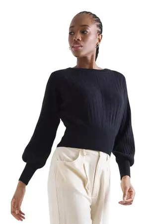 1982 Rosa Ribbed 100% Cashmere Sweater - Black
