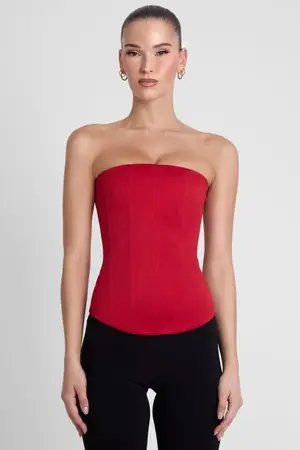 LEAU Sphynx Satin Corset Top - Red