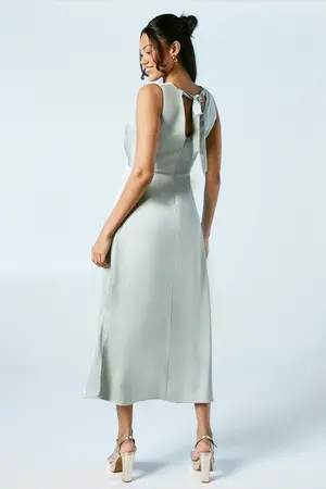 OASIS Satin Bridesmaids Midi Dress With Twist V-neck And Tie Back