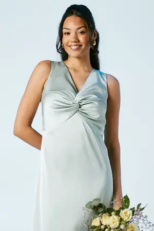 OASIS Satin Bridesmaids Midi Dress With Twist V-neck And Tie Back
