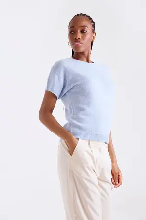 1982 Esme Short Sleeve Cashmere Top - Azure