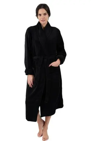 LEVERET Micro Fleece Robe Black