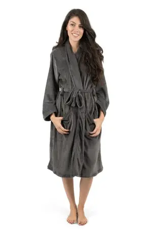 LEVERET Micro Fleece Robe Gray