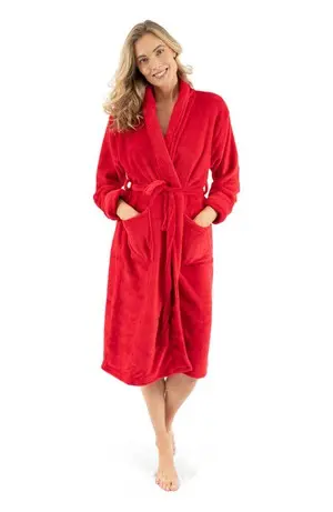 LEVERET Fleece Robe Red