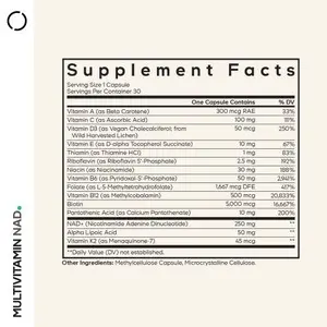 CODEAGE Multivitamin Nad+, D3, K2, Methylated B12, P5p, Ala