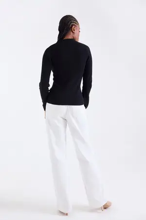 1982 Amaya Button 100% Cashmere Polo Top - Black