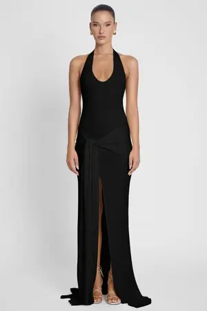 LEAU Halter Knot Maxi Dress - Black