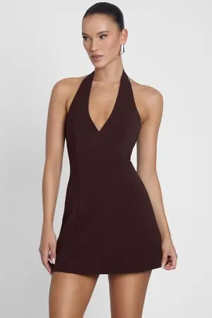 LEAU Hera Halter Mini Dress - Brown