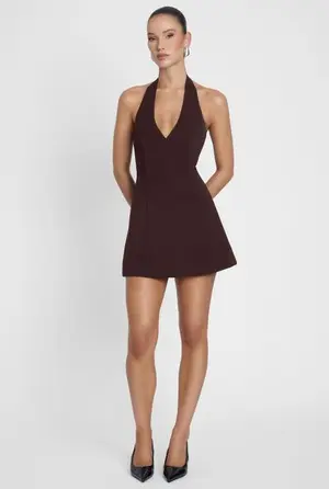 LEAU Hera Halter Mini Dress - Brown
