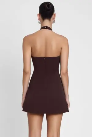 LEAU Hera Halter Mini Dress - Brown