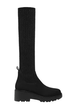 Vivaia Round-toe Knee-high Platform Wedge Boots - Black