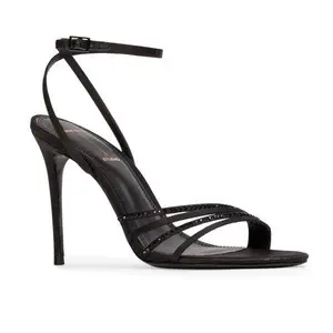 BLACK SUEDE STUDIO Ella 100 Strappy Sandal - Black Satin Embellished