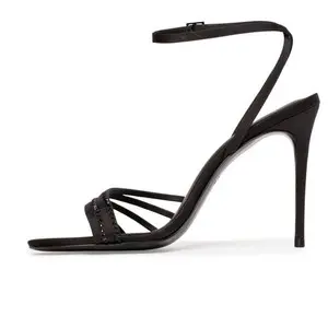 BLACK SUEDE STUDIO Ella 100 Strappy Sandal - Black Satin Embellished