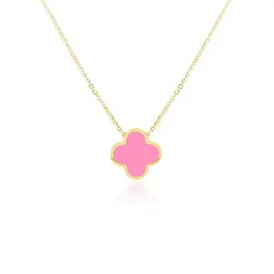 THE LOVERY FINE JEWELRY Clover Pendant Necklace - Bubblegum Pink