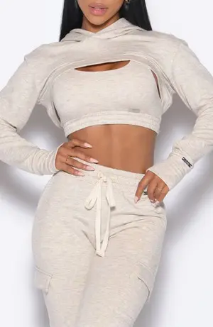 BOMBSHELL SPORTSWEAR Sweat Bolero Hoodie - Heathered Oatmeal