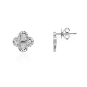 THE LOVERY FINE JEWELRY Fluted Diamond Clover Stud Earrings - White Gold