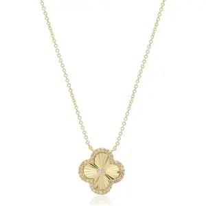 THE LOVERY FINE JEWELRY Fluted Diamond Accent Clover Necklace - Yellow Gold