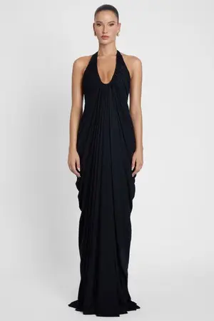 LEAU Cascade Draped Gown - Black