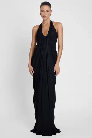 LEAU Cascade Draped Gown - Black
