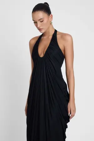 LEAU Cascade Draped Gown - Black