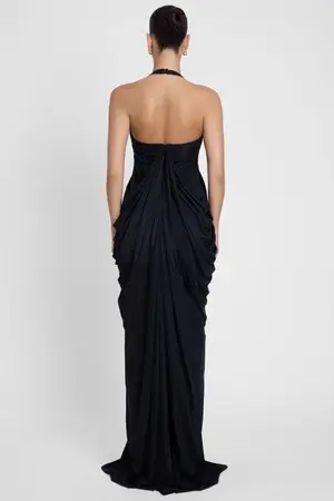 LEAU Cascade Draped Gown - Black