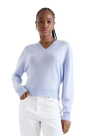 1982 100% Cashmere V-neck Sweater - Azure