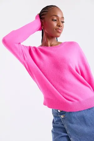 1982 Maila Long Sleeve 100% Cashmere Sweater - Hot Pink