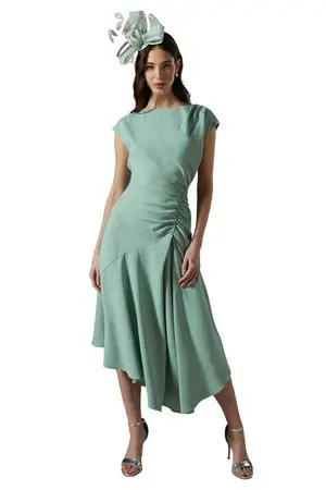 Coast Drape Side Cap Sleeve Midi Dress - Sage