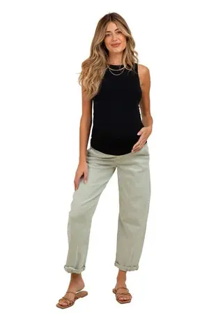 PINKBLUSH Rolled Cuff Barrel Leg Maternity Jeans