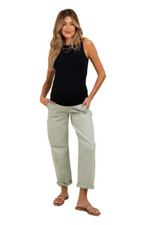 PINKBLUSH Rolled Cuff Barrel Leg Maternity Jeans