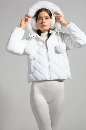 SPARKL Puffer Jacket With Faux-fur Lined Hood - White