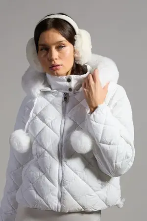 SPARKL Puffer Jacket With Faux-fur Lined Hood - White